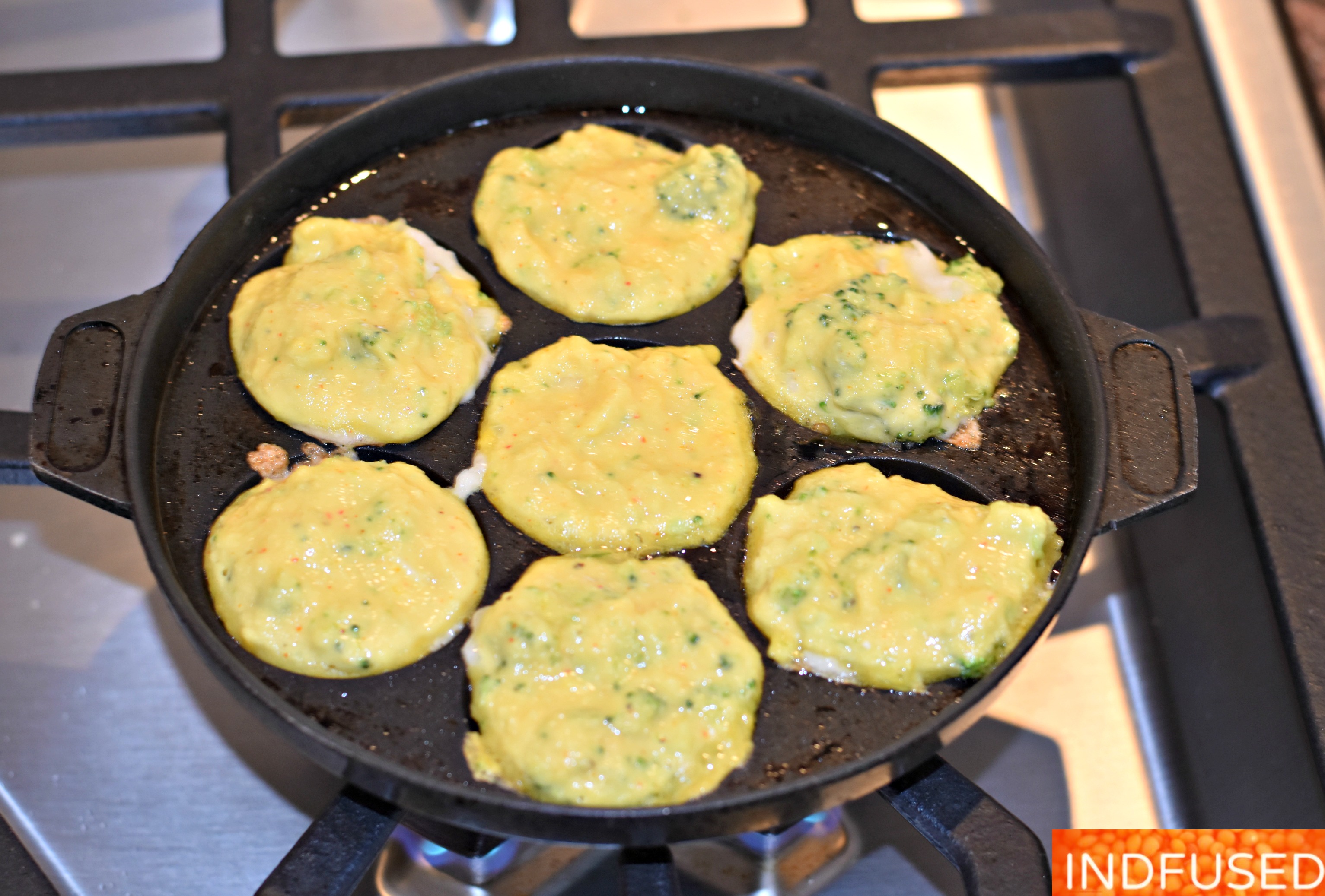 Broccoli and Cheese Mung Dal Vada